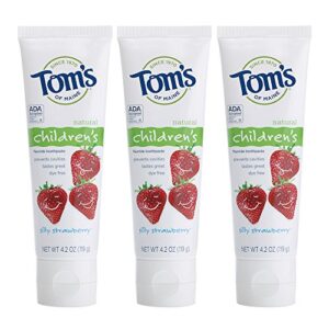 tom's of maine anticavity fluoride children's toothpaste, kids toothpaste, natural toothpaste, silly strawberry, 4.2 ounce , 3 count (pack of 1)