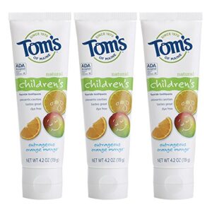 tom's of maine anticavity fluoride children's toothpaste, kids toothpaste, toothpaste for kids, outrageous orange-mango, 4.2 ounce (pack of 3)