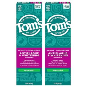 tom's of maine fluoride-free antiplaque & whitening natural toothpaste, 5.5 ounce (pack of 2) - packaging may vary