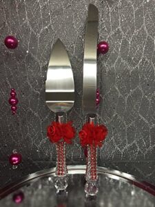 wedding red cake server & knife set reception ceremony party supplies