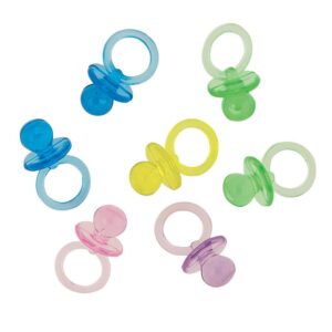 assorted color mini plastic pacifier favors - 1", 18 count - perfect for baby showers and parties