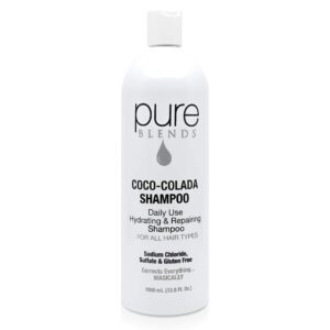 pure blends coco-colada shampoo | daily use hydrating shampoo| neutral-no color shampoo for in between color depositing washes | balances color & repairs dry, damaged hair | 33.8 oz.