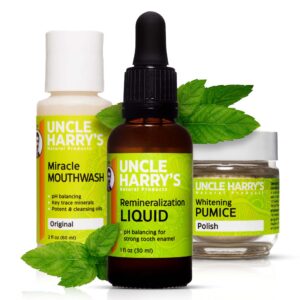 uncle harry's natural remineralization kit with tooth whitening - 3 products strengthen weak enamel, brighten smile, & correct oral care issues (1 kit)