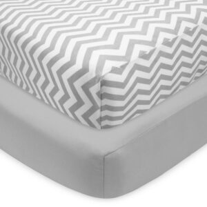 american baby company 100% cotton percale fitted crib sheet, gray plus gray zigzag, 2 count