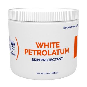 dynarex white petrolatum, petroleum jelly for dry, damaged or cracked skin, soothing white petroleum jelly for minor skin irritations, 15 oz. (425g) jar, 1 petroleum jelly jar