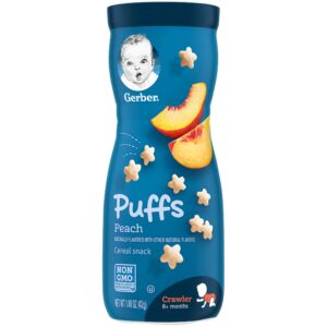 gerber grain & grow puffs, peach, 1.48 oz