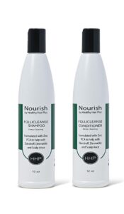 healthy hair plus follicleanse shampoo (12oz) & conditioner (12oz) combo for itchy, oily and smelly scalp - zinc pca formula