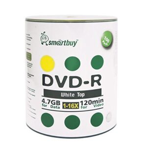 smartbuy 1200-disc 4.7gb/120min 16x dvd-r white top blank data recordable media disc