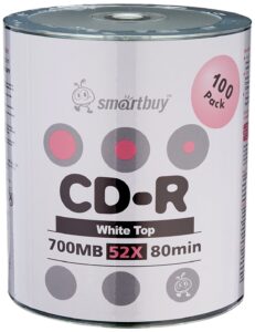 smartbuy 100-disc 700mb/80min 52x cd-r white top blank data recordable media disc