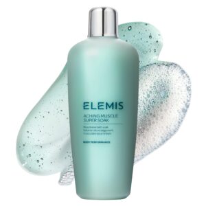 elemis aching muscle super soak | musclease natural foaming bath milk warms, recharges, and energizes tired, overworked muscles post-workout | 400 ml