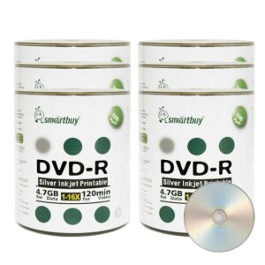 smart buy 600 pack dvd-r 4.7gb 16x silver printable inkjet blank record disc, 600 disc 600pk