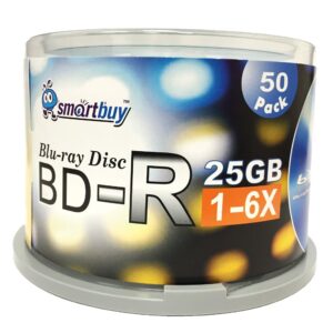 smartbuy 300 pack bd-r 25gb 6x blu-ray single layer recordable disc logo top blank data video media 300 disc spindle