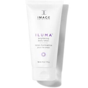 image skincare, iluma intense body lotion, brightening body moisturizer with vitamin e for even skin tone and luminous glow, 6 oz