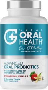 oral probiotics for mouth bad breath treatment for adults: dentist formulated advanced oral probiotics for teeth and gums +blis k12 m18 – 60 chewable oral health probiotics tablets -strawberry vanilla