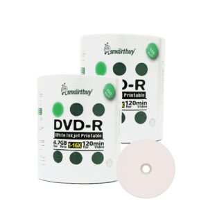 smartbuy 4.7gb/120min 16x dvd-r white inkjet hub printable blank media recordable disc (200-disc)