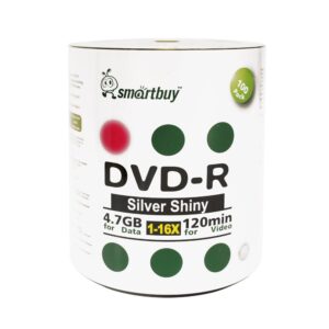 smartbuy 100-disc 4.7gb/120min 16x dvd-r shiny silver blank data recordable media disc