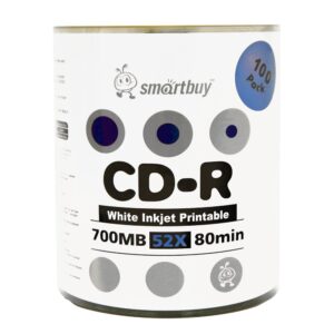 smartbuy 200-disc 700mb/80min 52x cd-r white inkjet hub printable blank recordable media disc