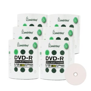 smartbuy 600-disc 4.7gb/120min 16x dvd-r white inkjet hub printable blank data recordable media disc