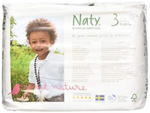 naty by nature babycare eco-friendly premium disposable diapers for sensitive skin, size 3, 4 packs of 31 (124 count) (chemical, chlorine, perfume free)