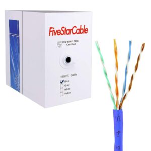 fivestarcable cat5e 1000 ft. ethernet 24awg 4 twisted pair utp internet network router lan ip camera system bulk cable wire pull box - blue color