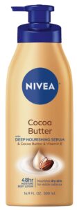 nivea cocoa butter body lotion with deep nourishing serum, scented body lotion, 16.9 fl oz pump bottle