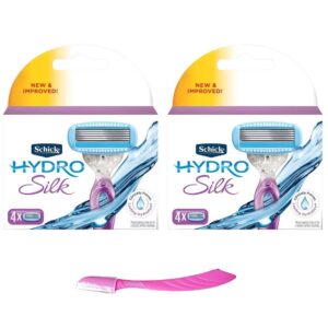 schick hydro silk for women refill 5curve sensing blades, 8count with eyebrow razor 1count