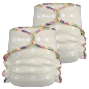 overnight hemp fitted cloth diaper: adjustable one-size with snap buttons and 2 cotton hemp inserts, unisex baby (2-pack)