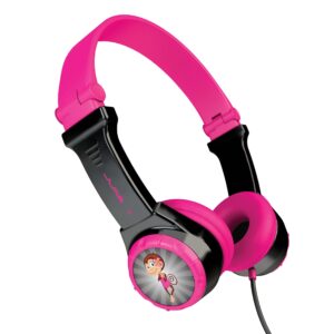 jlab jbuddies folding kids wired headphones, toddler headphones, noise isolation, kids safe |volume limiting headphones, headphones for children black/pink