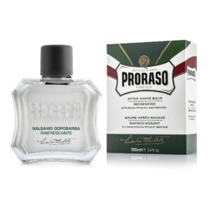 proraso after shave balm for men, refreshing and toning moisturizer with menthol and eucalyptus oil, 3.4 fl oz