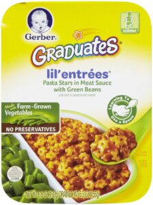 gerber mealtime for toddler pasta sauce in meat sauce with side of green beans, packed in seasoned water, toddler meal with no preservatives, 6.8 oz (pack of 3)