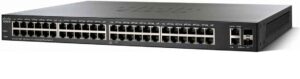 cisco sf220-48p smart switch with 48 10/100 fast ethernet plus 2 gigabit ethernet (gbe) ports, 375w poe, limited lifetime protection