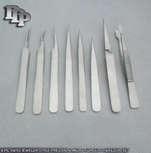 8 pc swiss jeweler style precision micro forceps tweezers set