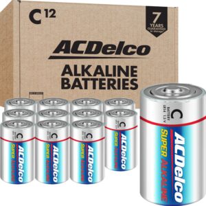 acdelco 12-count c batteries, maximum power super alkaline battery, 7- year shelf life, recloseable packaging