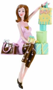 mommy to be - 6.25 baby shower caketop keepsake figurine of pregnant lady holding presents and gifts newborn, kid, child, childern, infant, baby