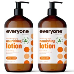 everyone nourishing hand and body lotion, 32 ounce (pack of 2), citrus and mint, plant-based lotion with pure essential oils, coconut oil, aloe vera and vitamin e