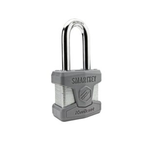 kwikset 026smtlng shkl pdl stanley smartkey padlock long shackle, 50mm, satin chrome