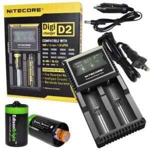 nitecore d2 smart charger 2015 version with lcd display for li-ion, imr, lifepo4 26650 22650 18650 17670 18490 17500 18350 16340 rcr123 14500 10440 ni-mh and ni-cd aa aaa aaaa c rechargeable