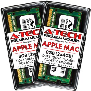 a-tech 8gb (2 x 4gb) pc3-8500 ddr3 1066/1067 mhz ram for macbook, macbook pro, imac, mac mini (late 2008, early/mid/late 2009, mid 2010) | 204-pin sodimm memory kit