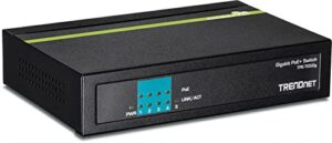 trendnet 5-port gigabit poe+ switch, 31 w poe budget, 10 gbps switching capacity, data & power through ethernet to poe access points and ip cameras, full & half duplex, black, tpe-tg50g