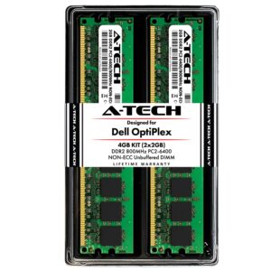 a-tech 4gb (2 x 2gb) memory ram kit for dell optiplex 960, 760, 755, 745, 740, 360, 330, 160, (mt, dt, sff, usff) - ddr2 800mhz pc2-6400 non-ecc dimm modules