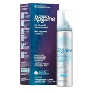 rogaine 5% minoxidil foam, topical once-a-day hair loss treatment for women to regrow fuller, thicker hair, unscented, 2-month supply, 2.11 oz