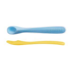 spuni - first baby spoon for 4 months onwards, bubbly blue and lucky lemon yellow, 2 pack