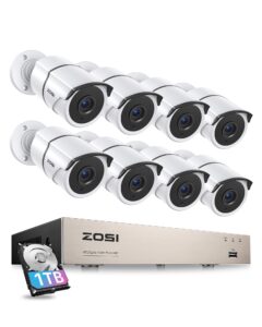 zosi 3k lite home security camera system with audio,ai human/vehicle detection,night vision,8 channel h.265+ cctv dvr with 1tb hdd,8pcs 1920tvl indoor outdoor surveillance cameras,for 24/7 recording