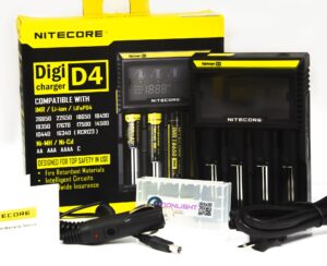 nitecore-d4+car-adapter+bbox-t bundle nitecore d4 charger integrated lcd panel display for li-ion ni-mh ni-cd batteries with eastshine car adapter and eastshine battery box