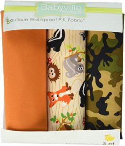 dritz babyville 21 by 24-inch pul waterproof diaper fabric cuts, forest friends/camouflage, 3-pack