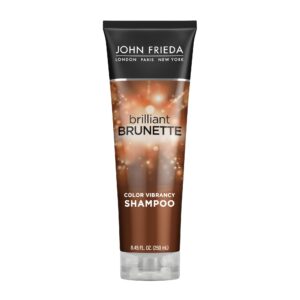 john frieda brilliant brunette multi-tone revealing shampoo, color protecting shampoo, helps unlock vibrant color, 8.45 ounce