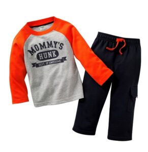 coralup toddler boys girls unisex cotton 2pcs clothing playwear set(3-4y,mommy's hunk)