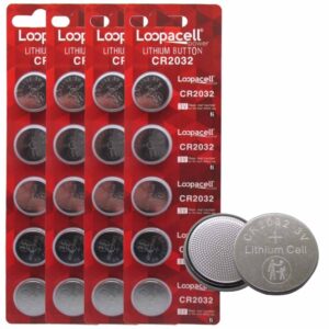 loopacell cr2032 3v lithium coin battery (20 pack) – high capacity button round batteries for watch, remote – 2032 flat circle cell button battery