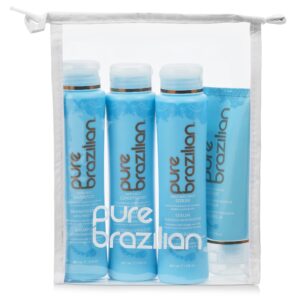 pure brazilian 4-piece essential travel size kit: anti-frizz shampoo, conditioner, serum & masque