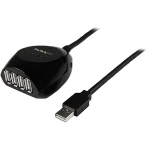 startech.com 15m usb 2.0 active cable with 4 port hub - long usb cable with 4 port usb hub - usb a (m) to 4x usb a (f) - 15m, 50 ft black, taa (usb2ext4p15m)